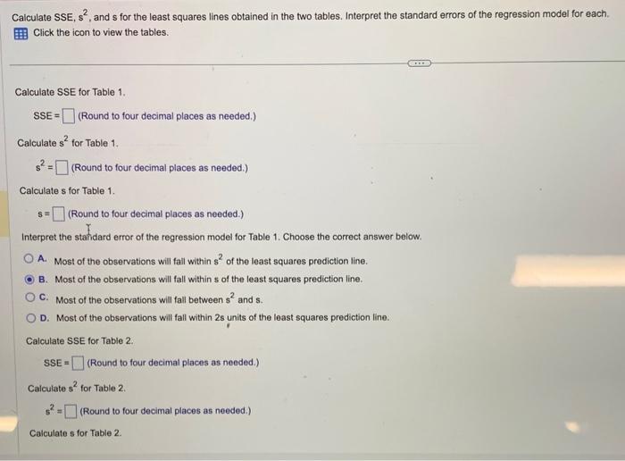 Solved Calculate SSE, s2, and s for the least squares lines | Chegg.com