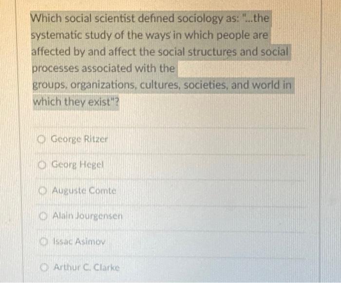 Which social scientist defined sociology as: "...the | Chegg.com