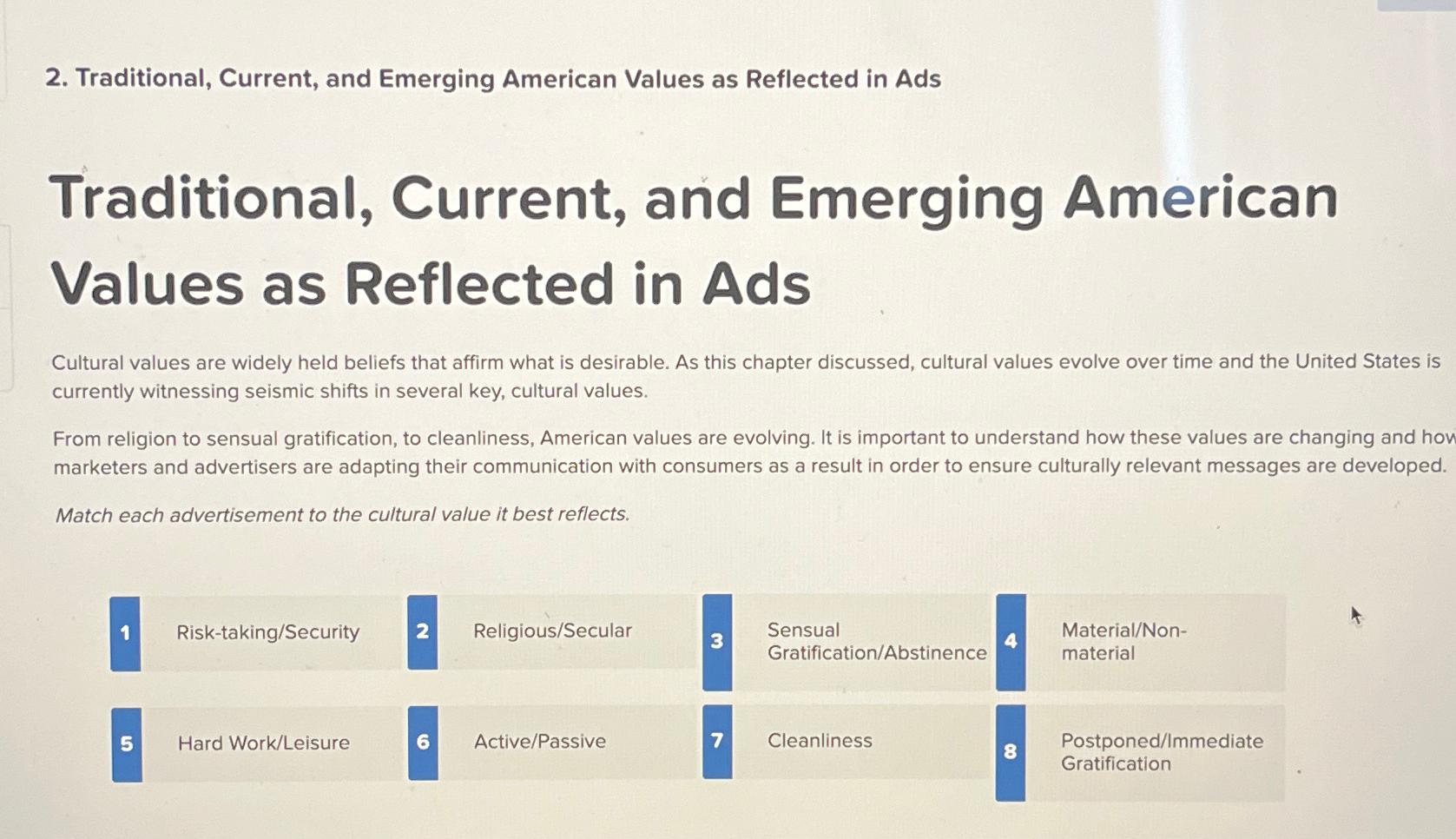Solved Traditional, Current, and Emerging American Values as | Chegg.com