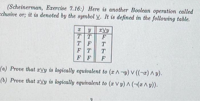 Solved (Scheinerman, Exercise 7.16:) Here is another Boolean | Chegg.com