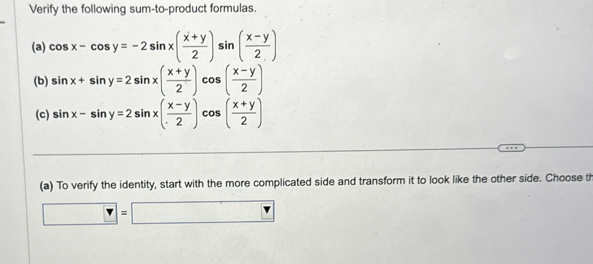 Verify the following sum-to-product | Chegg.com
