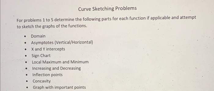 Solved Curve Sketching Problems For problems 1 to 5 | Chegg.com