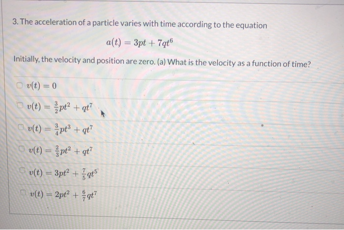 Solved 3. The acceleration of a particle varies with time | Chegg.com