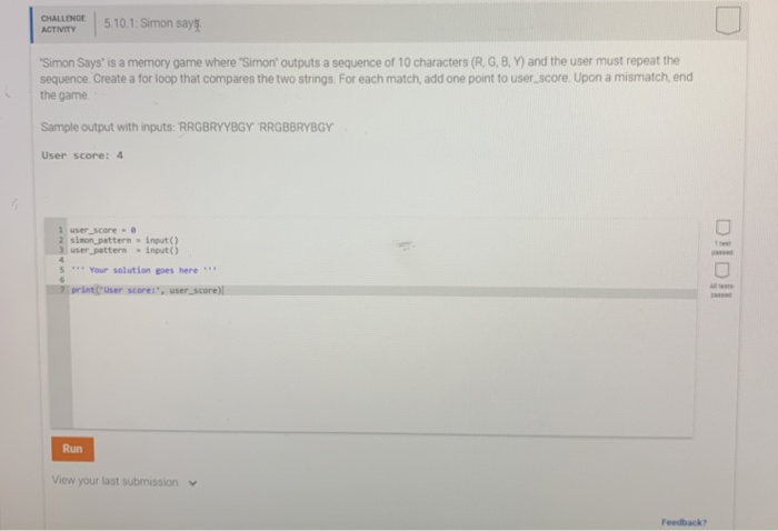 Solved CHALLENGE 5.10.1: Simon says ACTIVITY "Simon Says' is | Chegg.com