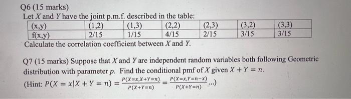 Solved Q6 (15 marks) Let X and Y have the ioint p.m.f. | Chegg.com