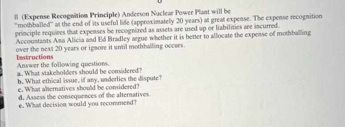 Solved II (Expense Recognition Principle) Anderson Nuclear | Chegg.com
