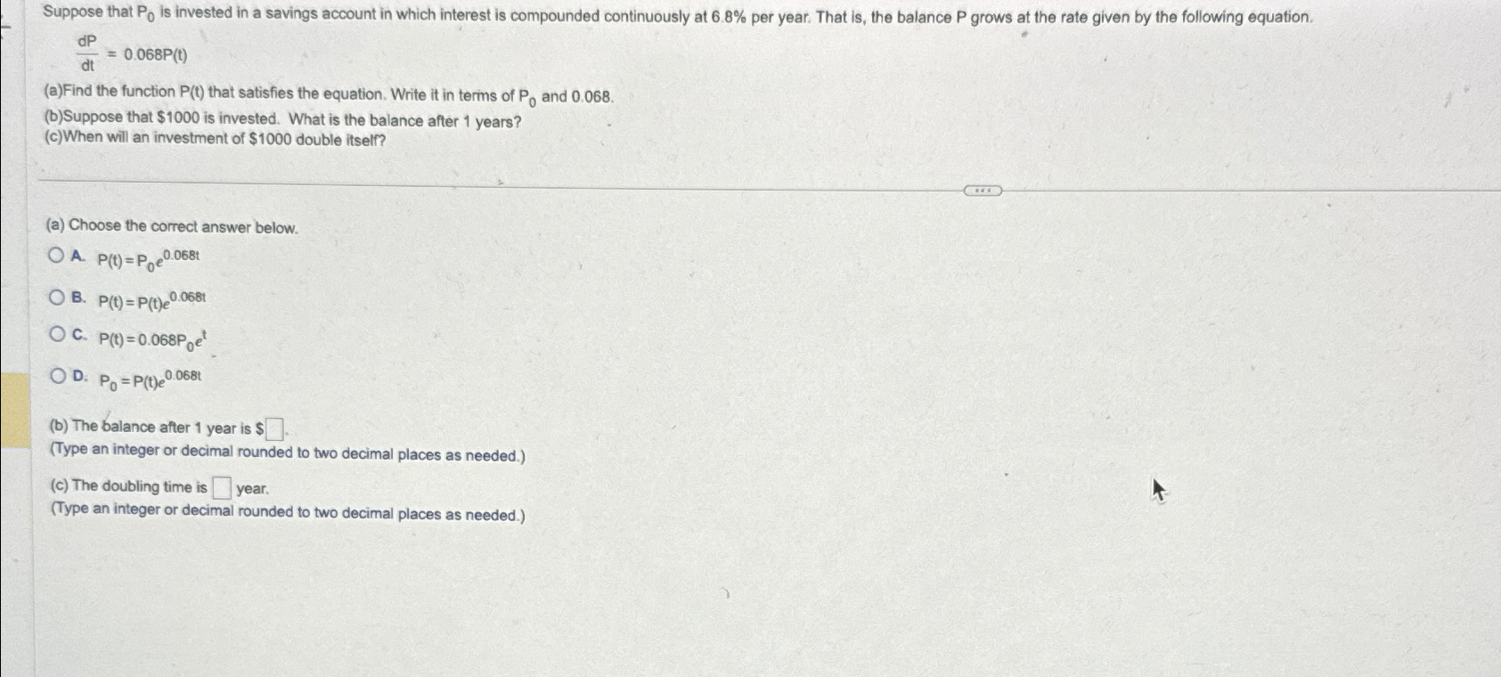 Solved Suppose that P0 ﻿is invested in a savings account in | Chegg.com