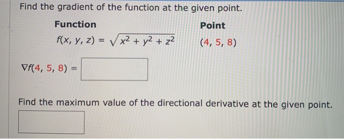 Solved Find the gradient of the function at the given point. | Chegg.com
