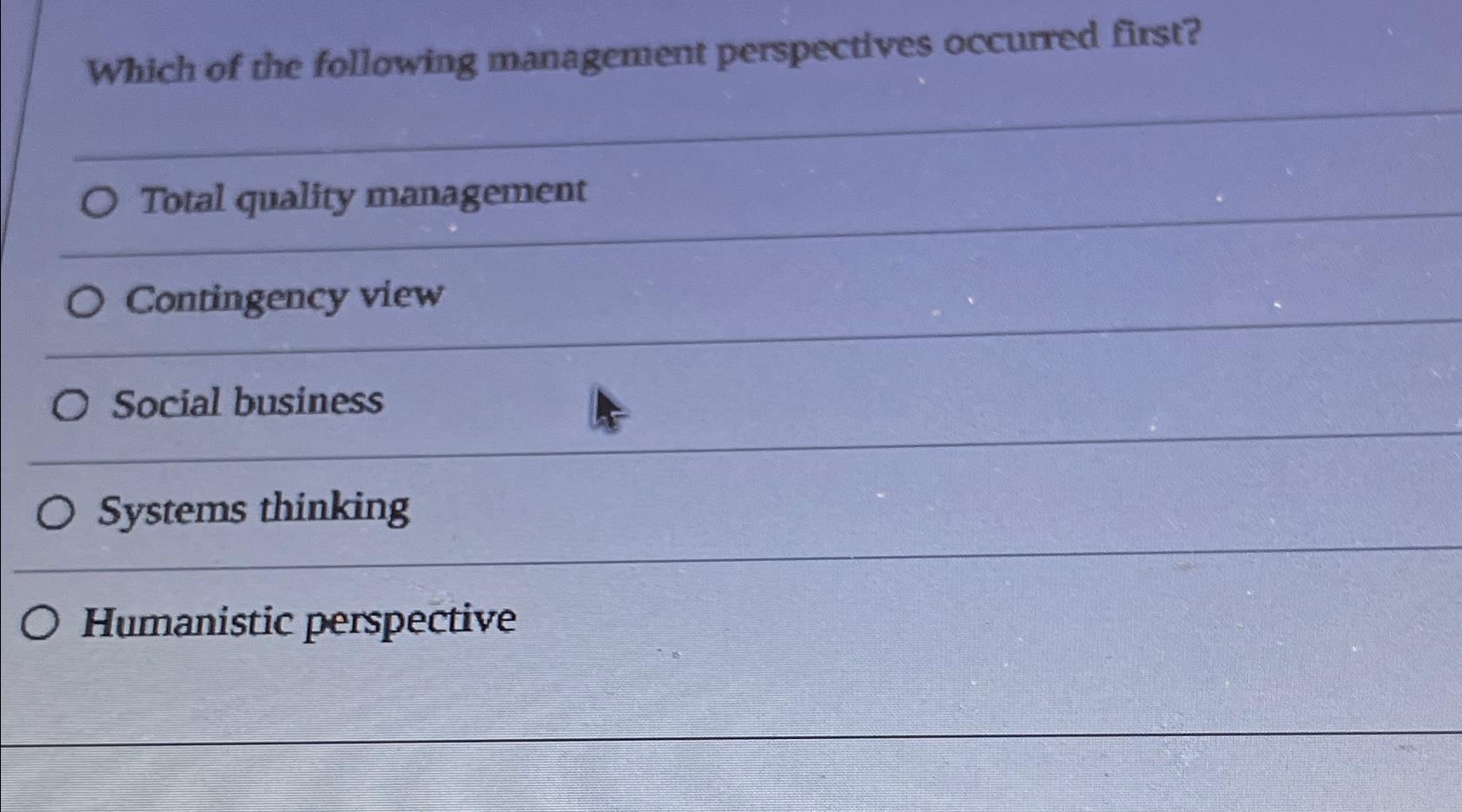 Solved Which of the following management perspectives | Chegg.com