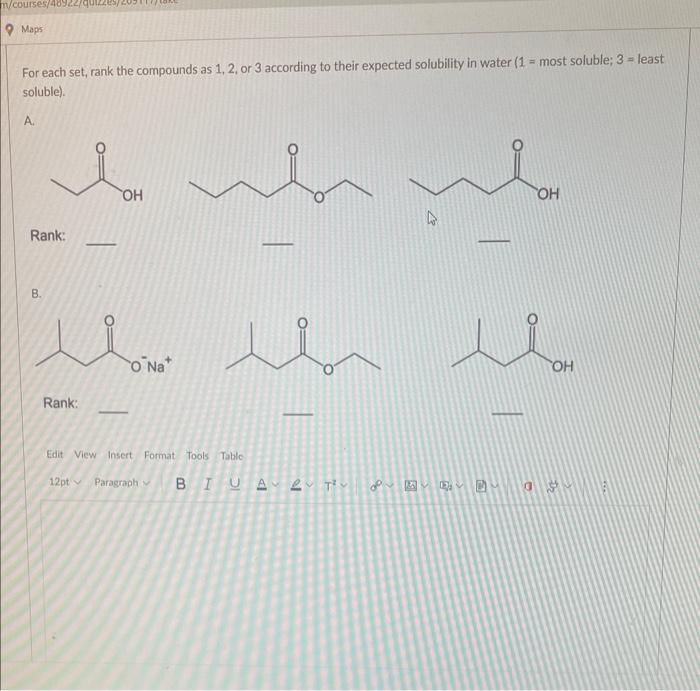 Solved For each set, rank the compounds as 1,2 , or 3 | Chegg.com