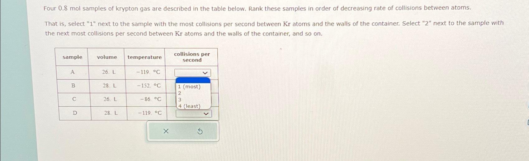 Solved Four 0.8mol samples of krypton gas are described in | Chegg.com