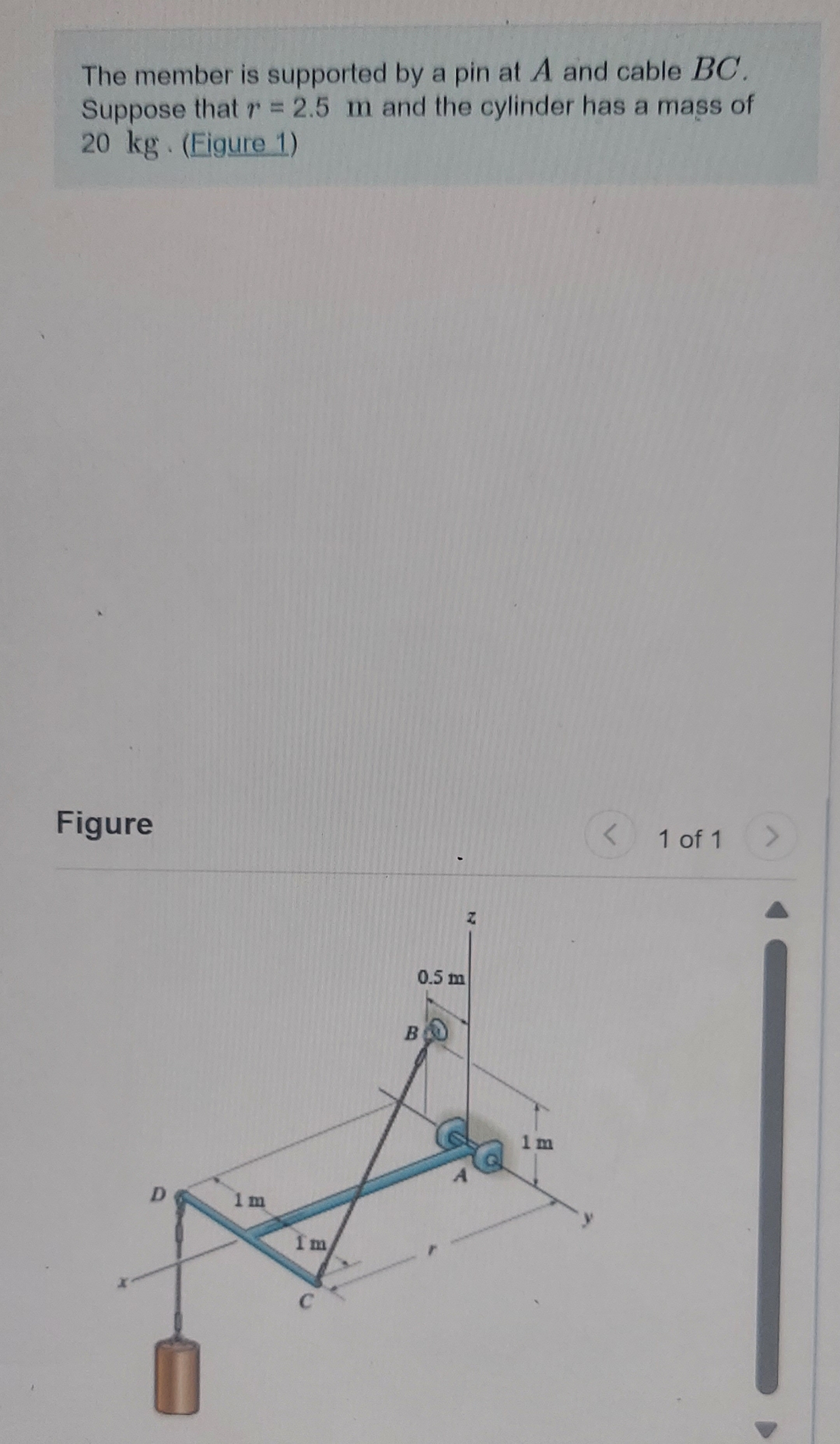 Solved The member is supported by a pin at A and cable BC. | Chegg.com