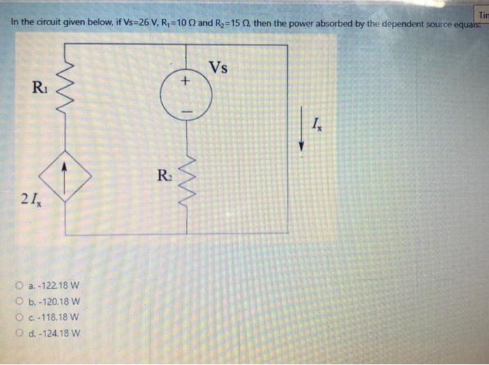 Solved Tin In the circuit given below, if Vs=26 V. Ry=100 | Chegg.com