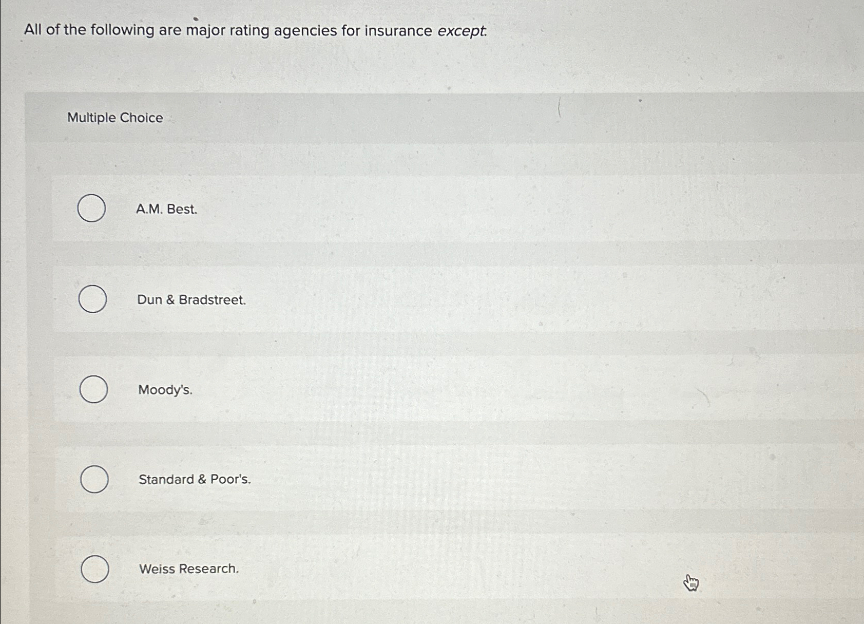 Solved All of the following are major rating agencies for | Chegg.com