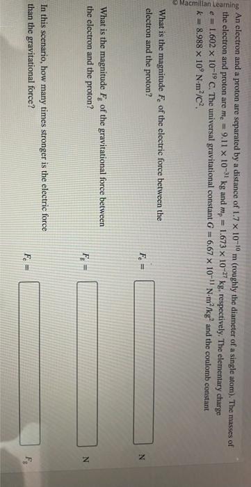Solved An electron and a proton are separated by a distance | Chegg.com