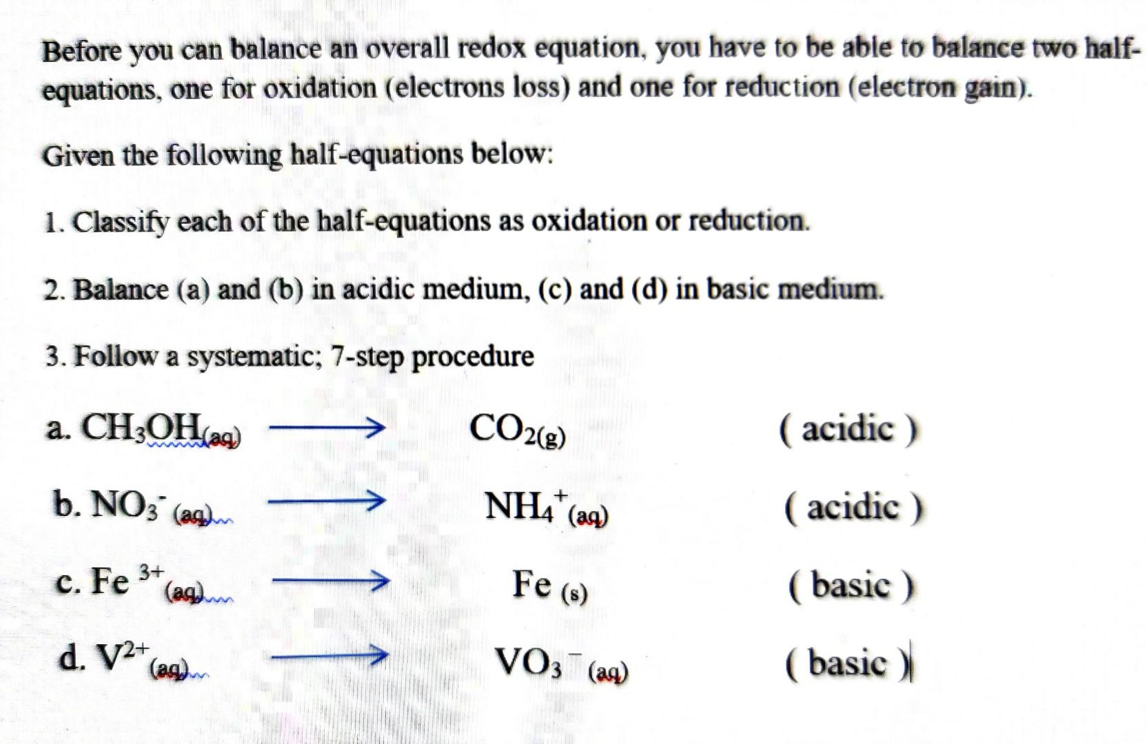 Solved Before you can balance an overall redox equation, you | Chegg.com