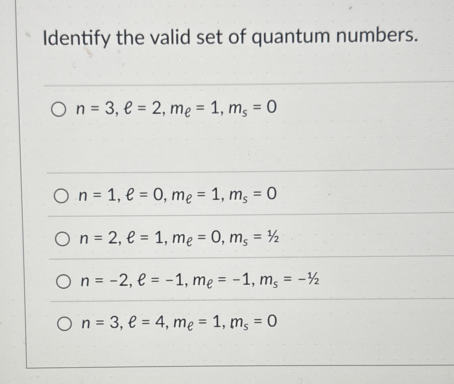 Solved Identify the valid set of quantum | Chegg.com