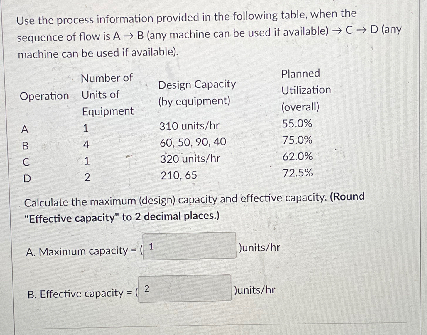 Solved Use the process information provided in the following | Chegg.com