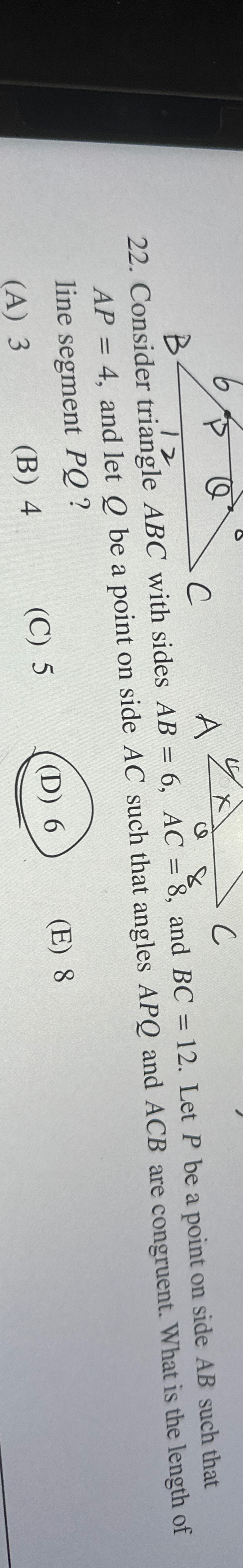 Solved Consider triangle ABC with sides AB=6,AC=8, ﻿and | Chegg.com