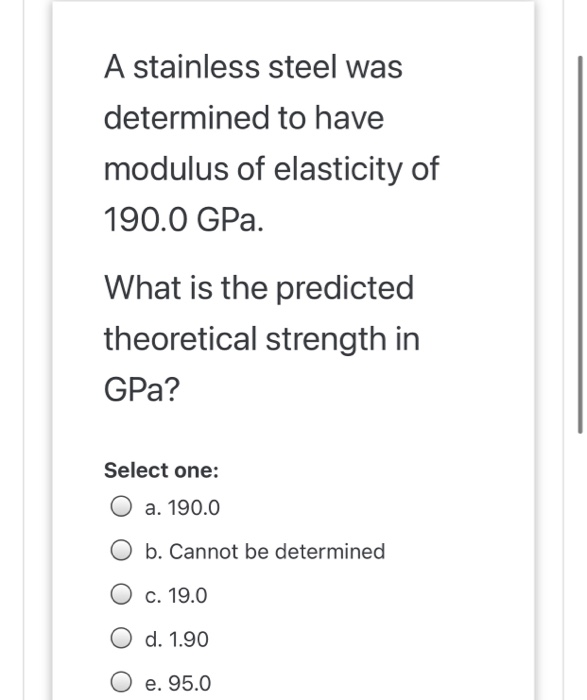 Solved A stainless steel was determined to have modulus of | Chegg.com