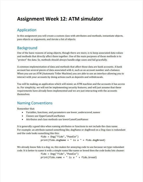Solved Assignment Week 12: ATM simulator Application In this | Chegg.com