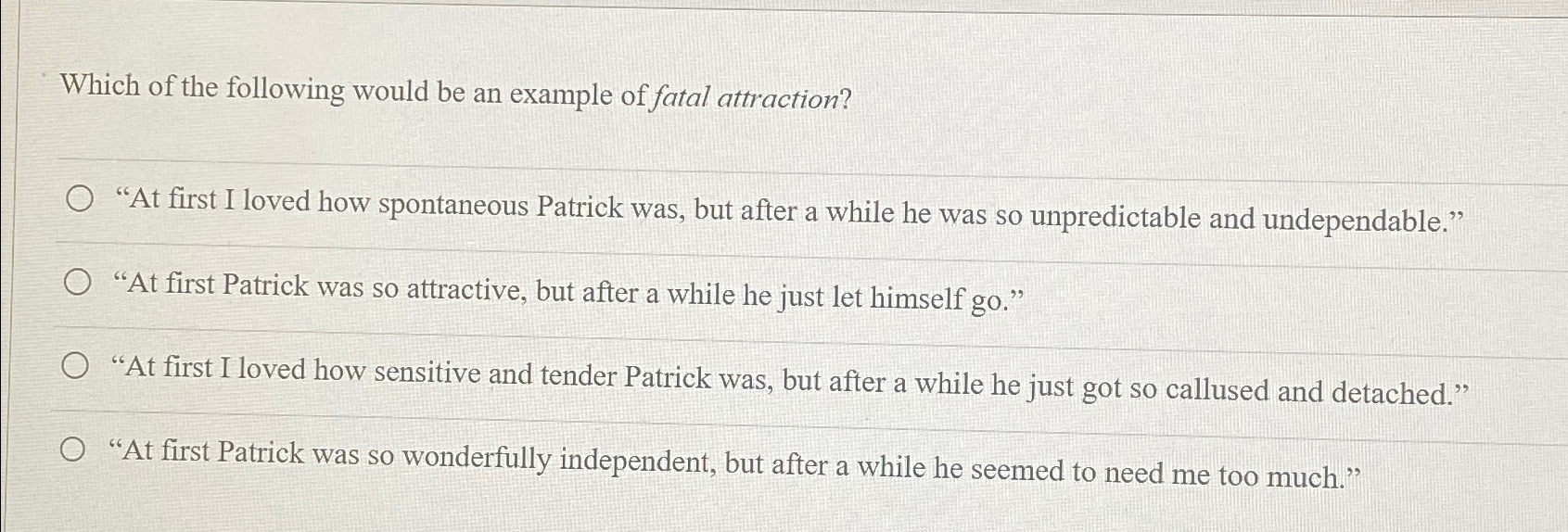 Solved Which of the following would be an example of fatal | Chegg.com