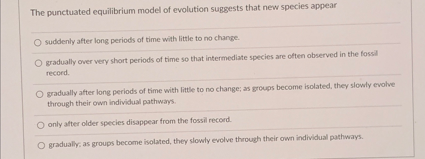 Solved The punctuated equilibrium model of evolution | Chegg.com