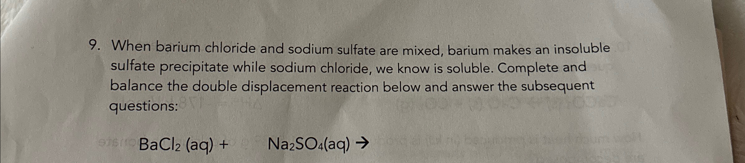 Solved When barium chloride and sodium sulfate are mixed, | Chegg.com