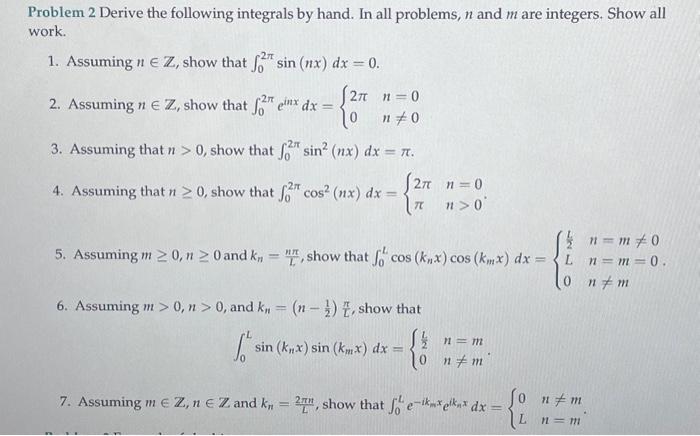 Solved Problem 2 Derive the following integrals by hand. In | Chegg.com
