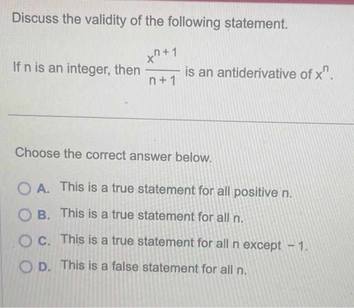 Solved Discuss the validity of the following statement. If n | Chegg.com