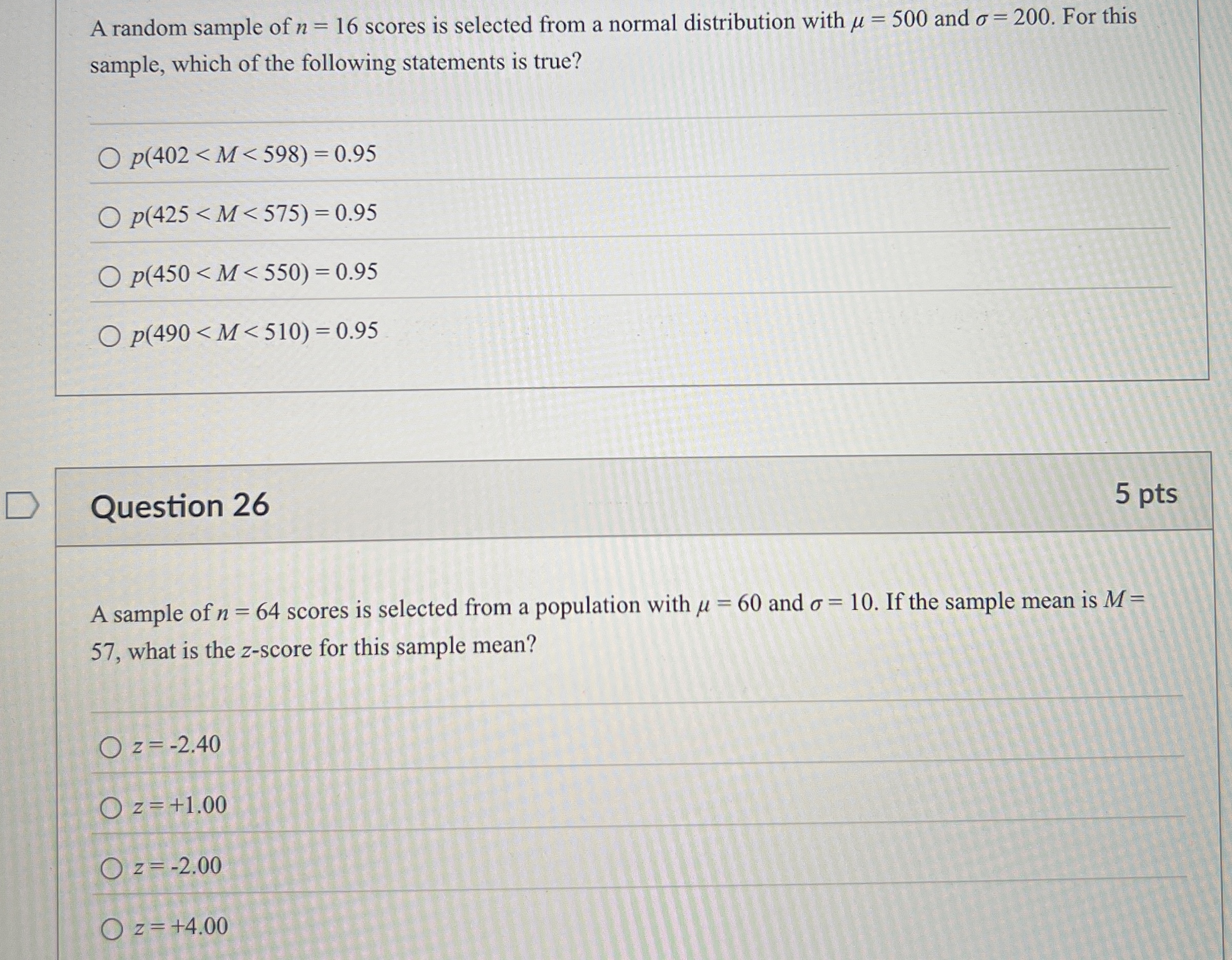 A random sample of n=16 ﻿scores is selected from a | Chegg.com