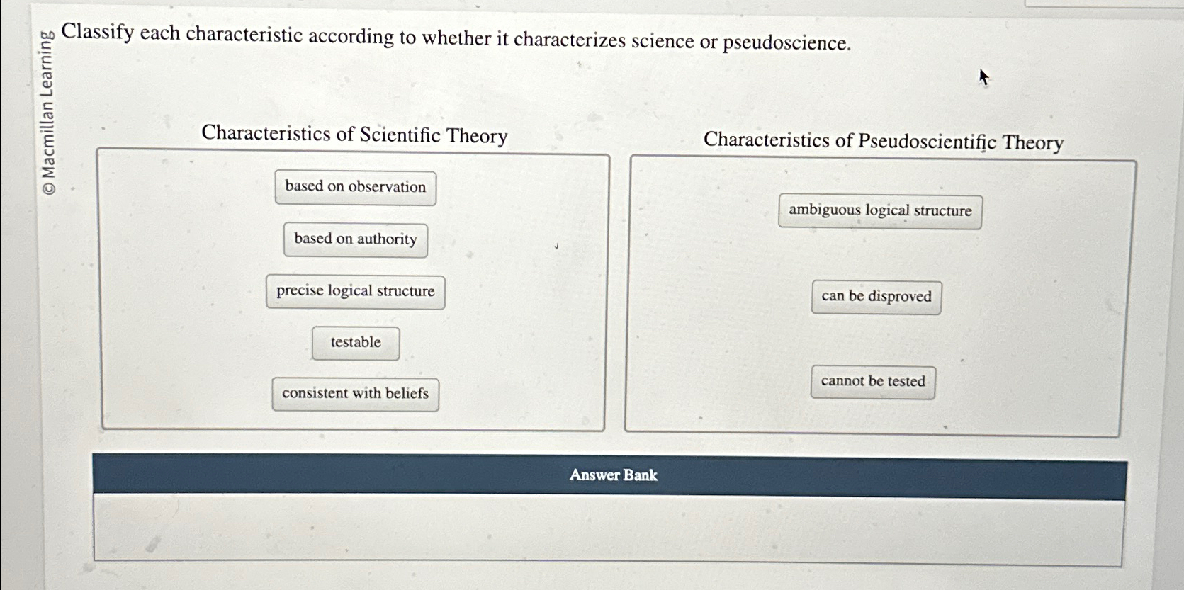 Solved Classify each characteristic according to whether it | Chegg.com
