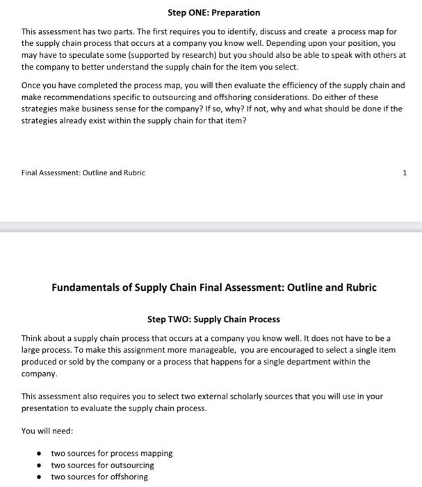 Solved Step ONE: Preparation This assessment has two parts. | Chegg.com