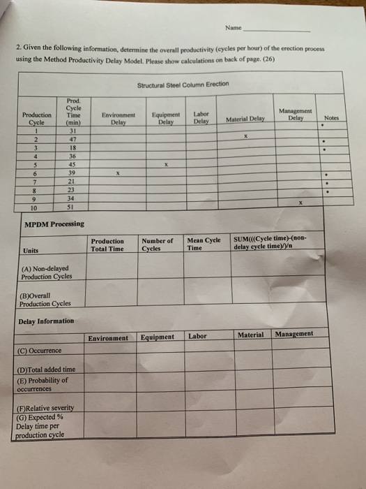 Name 2. Given the following information, determine | Chegg.com