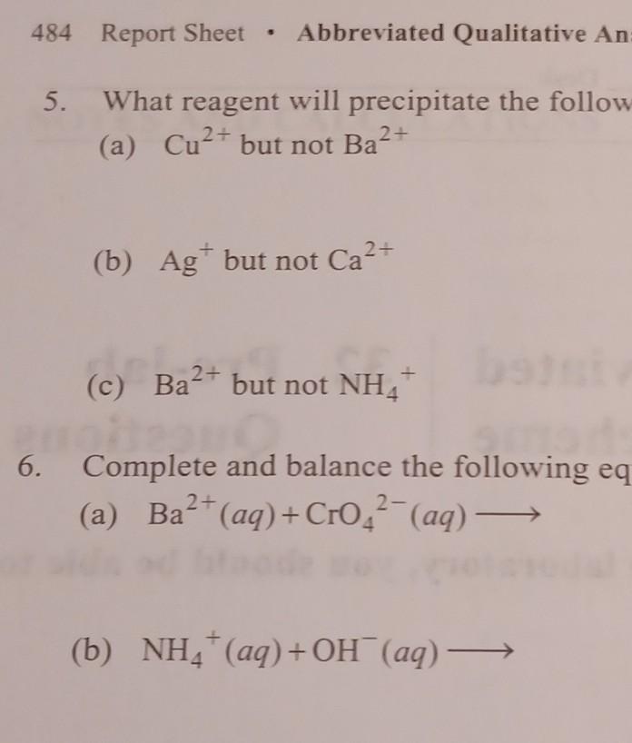Solved 484 Report Sheet - Abbreviated Qualitative An 5. What | Chegg.com