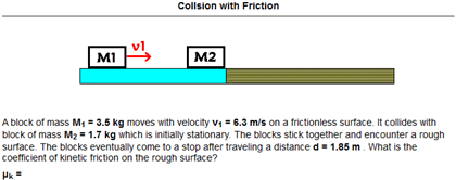 Solved A block of mass M1=3.5 kg moves with velocity V1= 6.3 | Chegg.com
