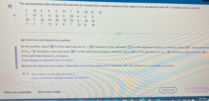 Solved A Determine And Interpret The Quartiles By The 3410
