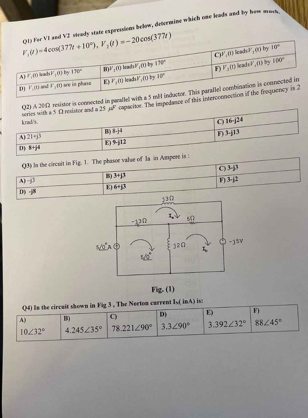 Solved n1) For V1 and V2 steady state expressions below, | Chegg.com