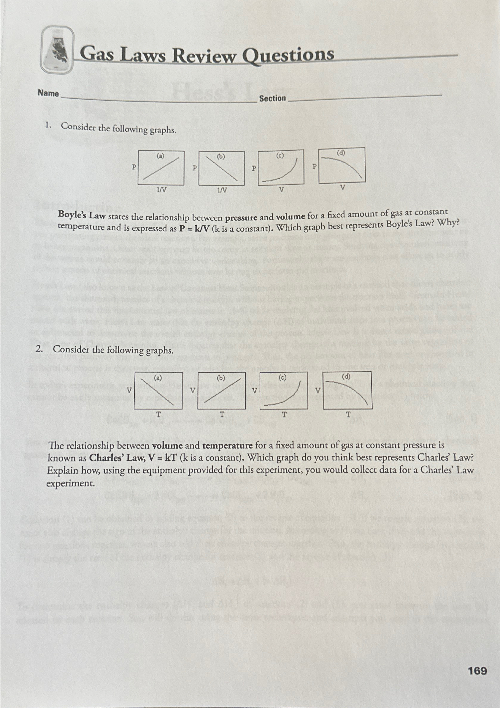 Solved Gas Laws Review QuestionsNameSectionConsider the | Chegg.com
