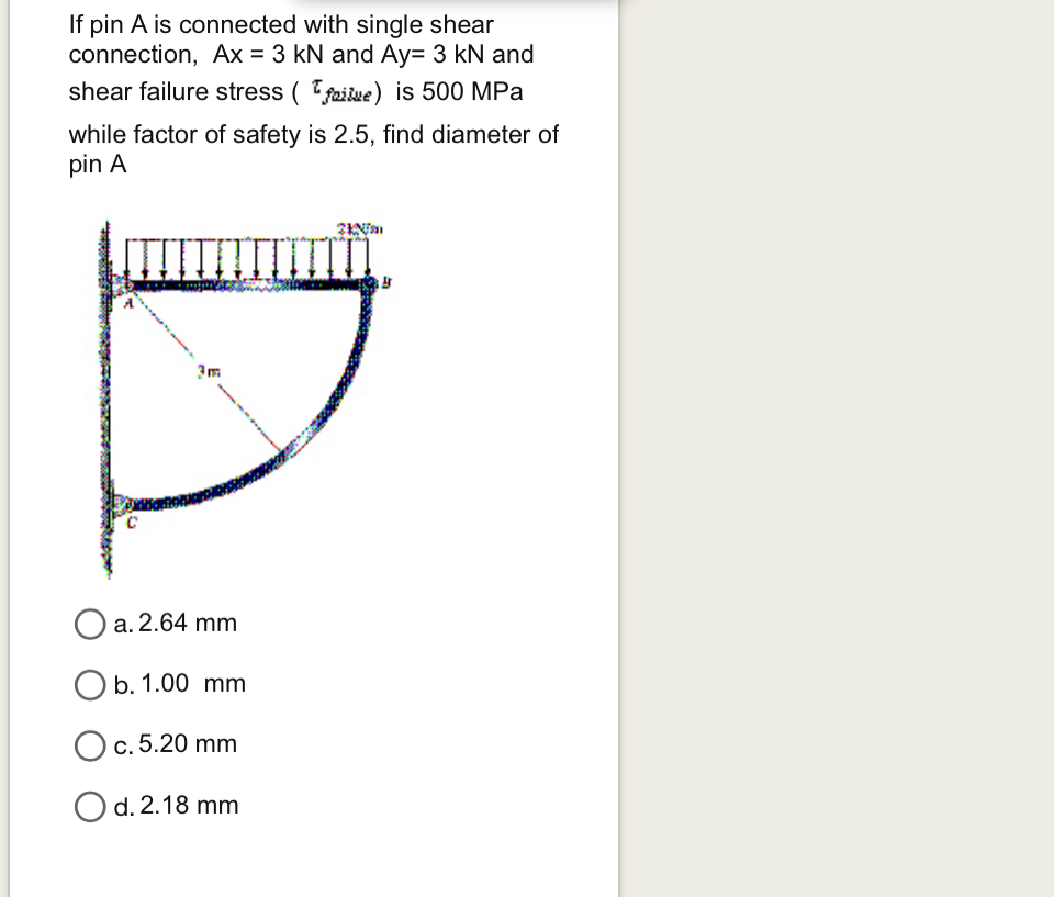 Solved If pin A ﻿is connected with single shear connection, | Chegg.com