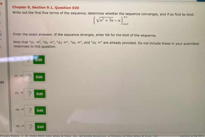 Solved ES Chapter 9, Section 9.1, Question 020 Write out the | Chegg.com