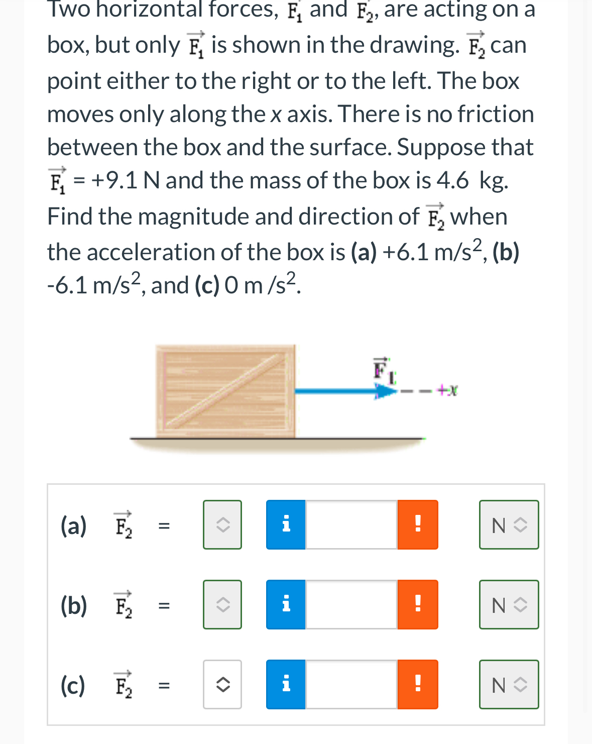 Solved Two horizontal forces, F1 ﻿and F2, ﻿are acting on a | Chegg.com