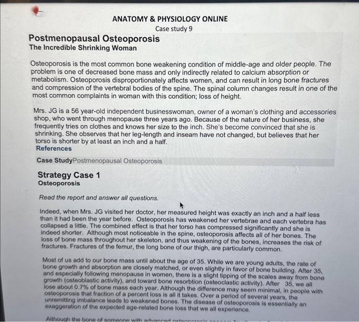 Solved ANATOMY \& PHYSIOLOGY ONLINE Case study 9 | Chegg.com