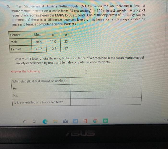 Solved 3. The Mathematical Anxiety Rating Scale (MARS) | Chegg.com