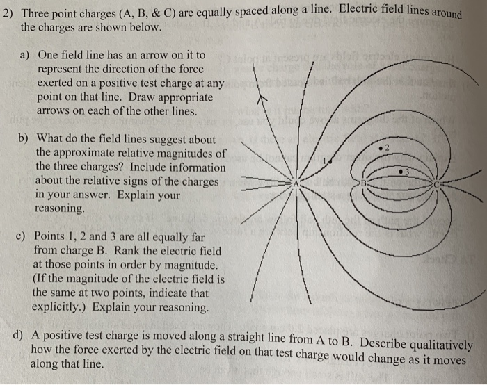 Solved 2) Three point charges (A, B, & C) are equally spaced | Chegg.com
