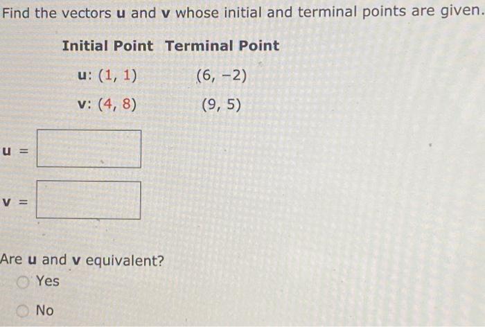 Solved Find the vectors u and v whose initial and terminal | Chegg.com