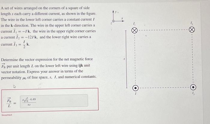 Solved A set of wires arranged on the corners of a square of | Chegg.com