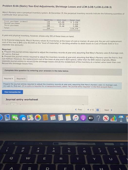 Solved Problem 8.4A (Static) Year-End Adjustments; Shrinkage | Chegg.com