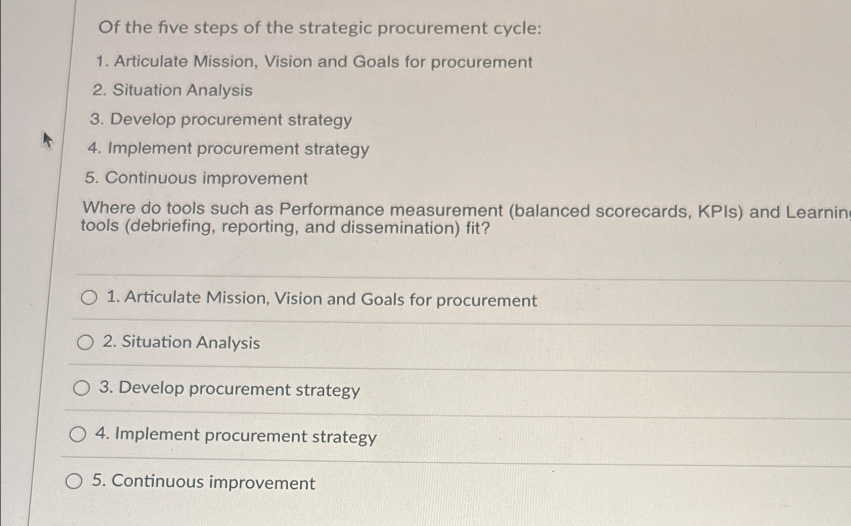 Solved Of the five steps of the strategic procurement | Chegg.com