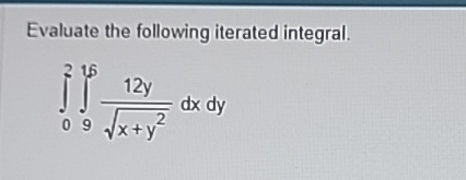 Solved Evaluate the following iterated | Chegg.com